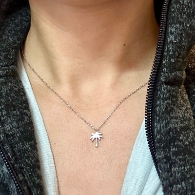 Dainty 14k Solid Gold Chain and Palm Tree Pendant Necklace - Etsy
