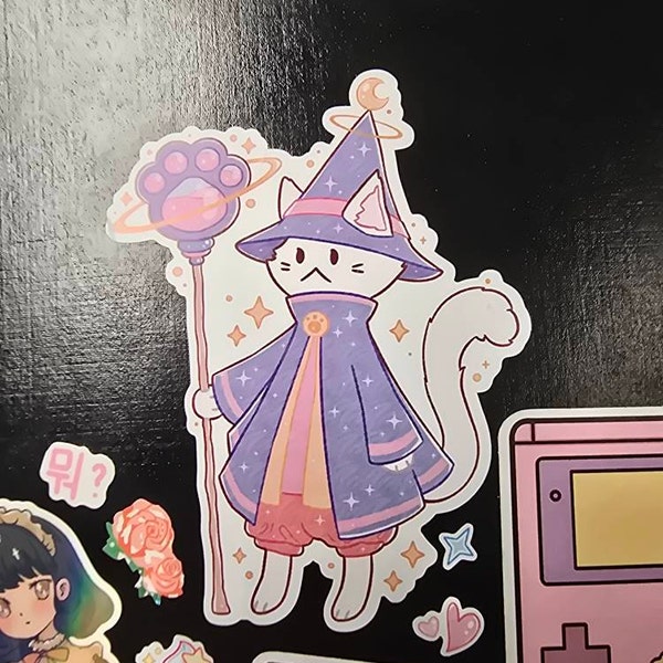 CAT WIZARD Sticker Sheet - 22 Cute Matte Vinyl Waterproof Stickers ...