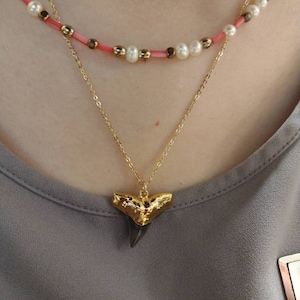 Black Gold Dipped Shark Tooth Necklace, Black Gold Shark Tooth, Gold ...