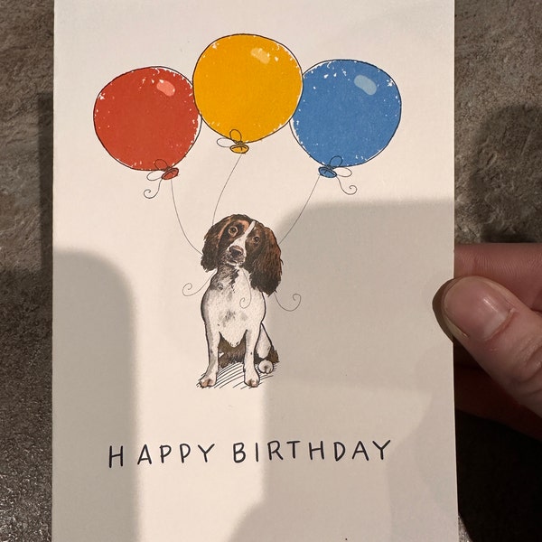 Springer Spaniel Birthday Greetings Card for Dog Lover three Balloons ...