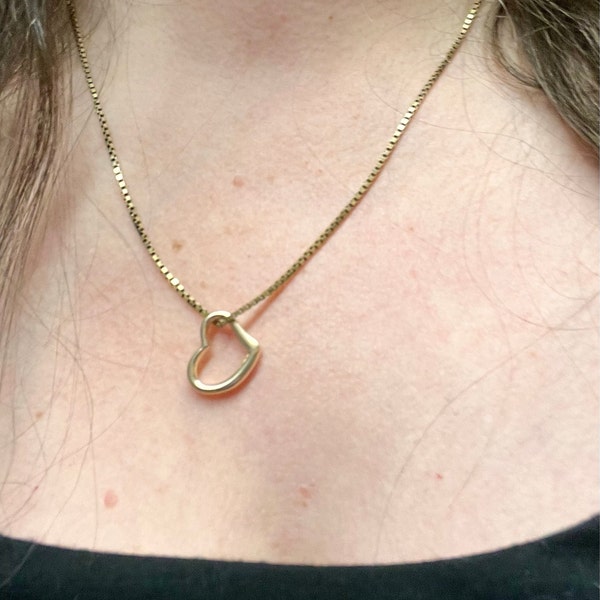 14k Solid Gold Small With Loop Open Heart Pendant Charm - Etsy