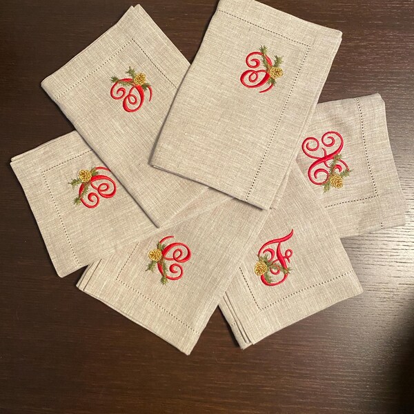 Personalized Monogram Embroidered Linen Napkin, Custom Initial Dinner ...