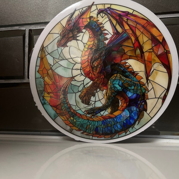Dragon Stained Glass Window Cling Decal Sticker Window Film Dragoncore ...