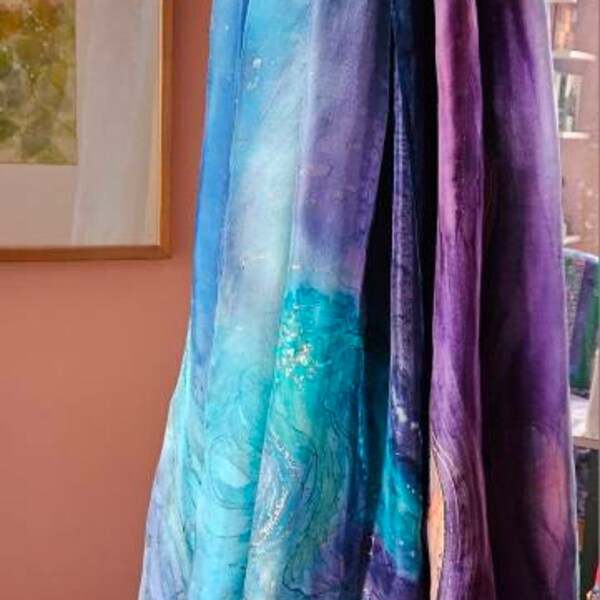 Ready2go. Artful Long Silk Scarf, Abstract Art. Very Long Scarf. Red ...