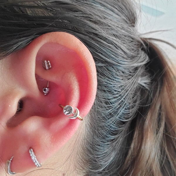 Moon Phases Conch Piercing, Cartilage Earring, Celestial Daith Earring ...
