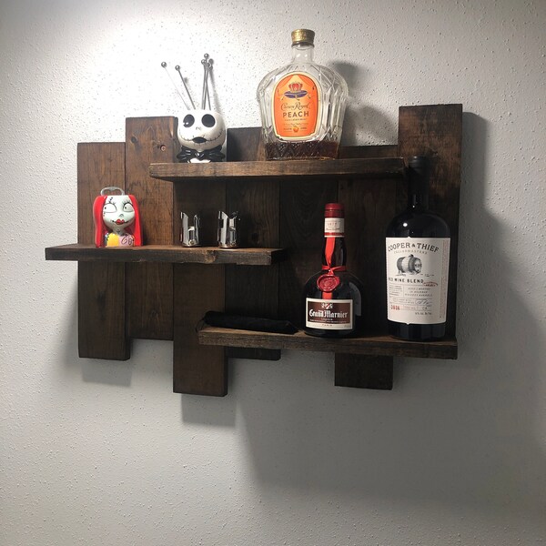 Distressed Wood Bar Shelf Wall Mount Decor Handmade - Etsy