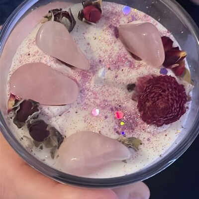 POSITIVE ENERGY CRYSTAL Rose Chakra Candle Quartz 8oz Vegan Cruelty ...