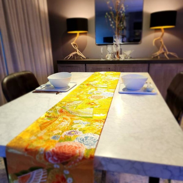 Japanese Obi Embroidered Artwork, Horizontal Textile Wall Art, Japanese ...