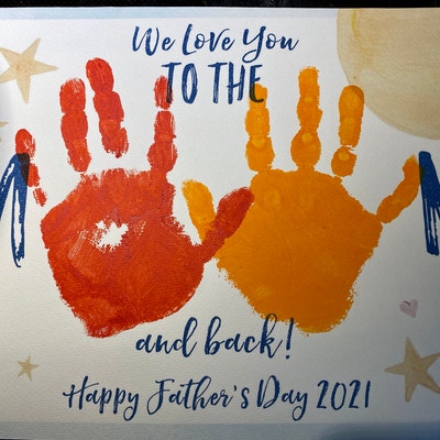 Love You to the Moon Printable Card, Father Day Handprint Art for ...