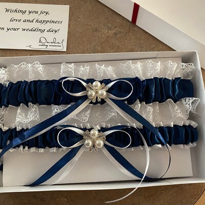 Blue Wedding Garter, Garter, Navy Garter, Wedding Garter Set, Blue ...