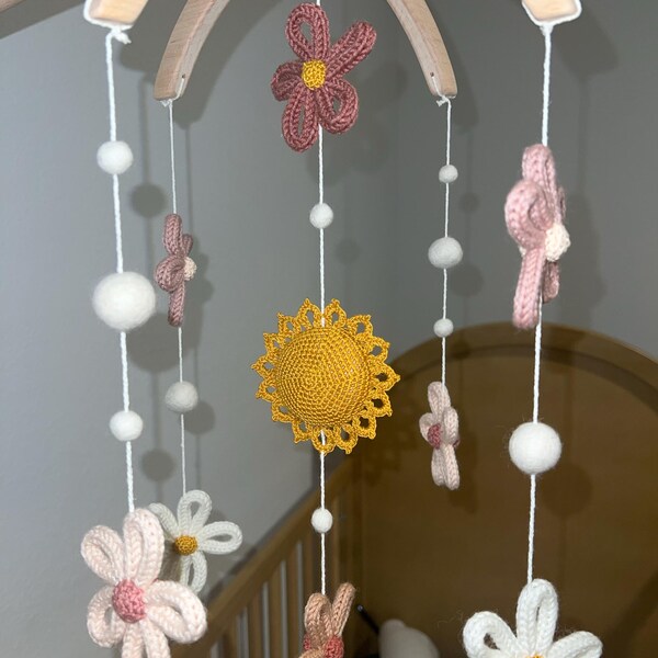 Daisy Cottage Nursery Mobile - Sage Green Baby Room Decor - Floral ...