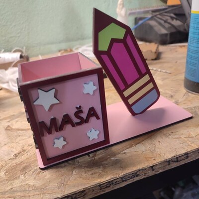 Pencil Holder Box Laser Cut Template DXF File as Teacher or Birthday ...