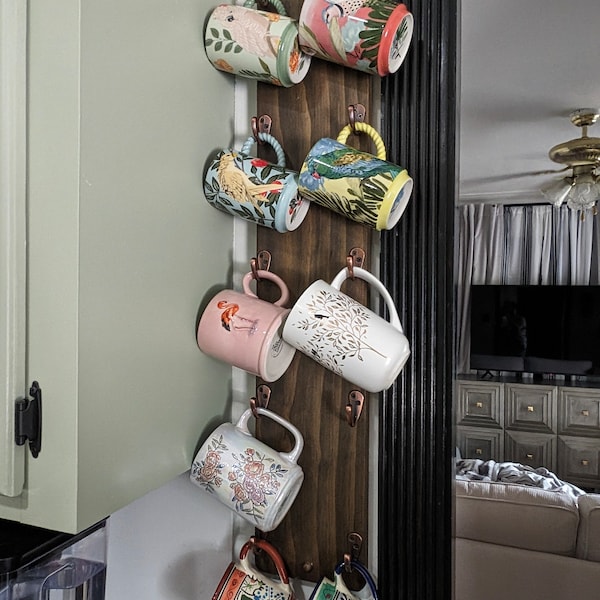 6 Cup Mug Rack With Shelf, Mug Rack Wall Mounted, Coffee Bar Decor ...