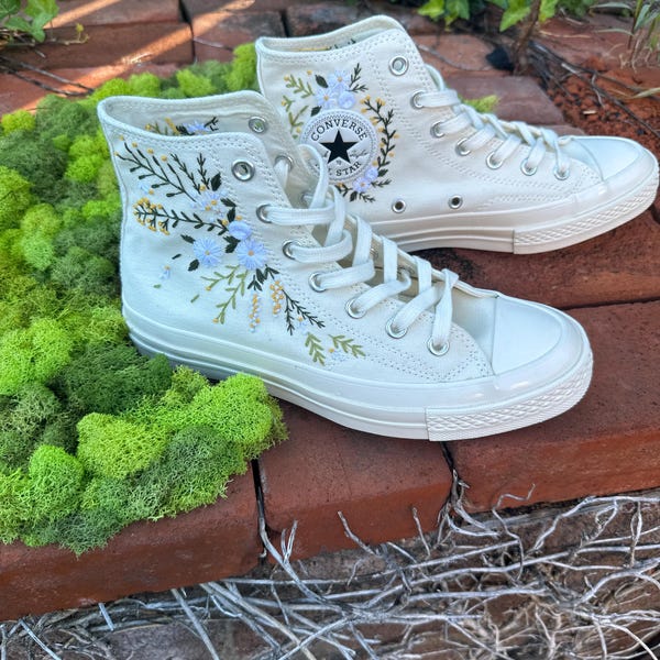 Custom Embroidered Wedding Converse, White Flowers Embroidered Sneakers ...