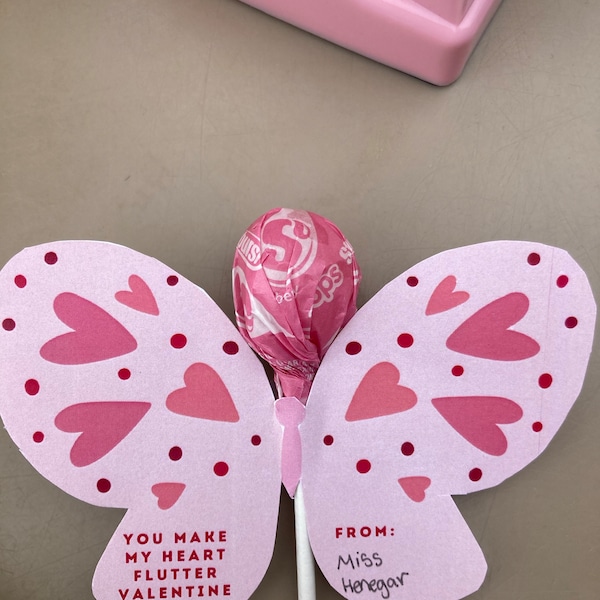 Kids Classroom Valentine: EDITABLE - Butterfly Valentine, Lollipop ...