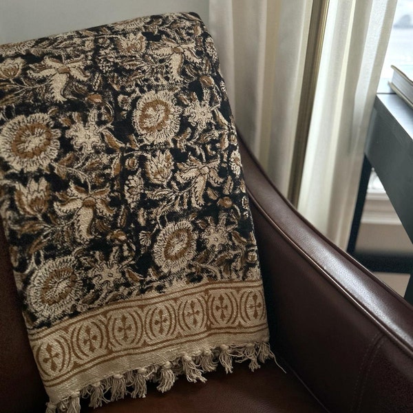 Boho Indian Mud Cloth Throw Blanket With Tassels Hand Loomed Block ...
