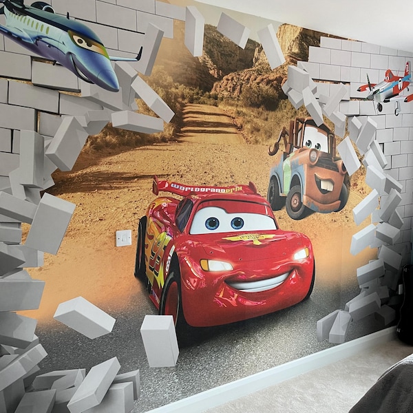 Red Car Cartoon Wallpapers, Nursery Wall Decor, Removable Wallpapers ...