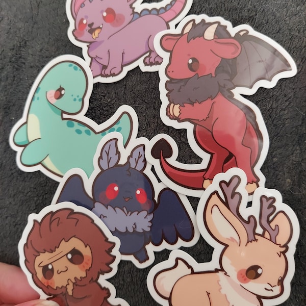 Cute Cryptids Sticker Pack Waterproof Vinyl Stickers 6 Chibi Monsters ...