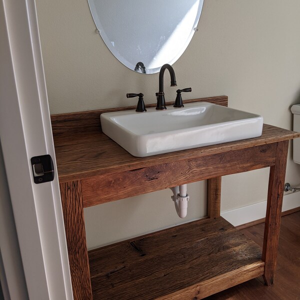 Rustic Barn Wood Vanity With Vessel Sink and Waterfall Faucet - Etsy