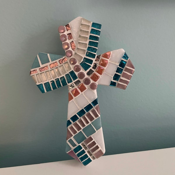 First Communion, Mosaic Wall Cross, Gray Blue, 9x6" Decorative Cross ...