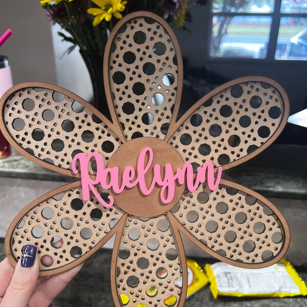 11” Rattan Daisy, Boho Daisy, Nursery Sign, Farmhouse Style ...