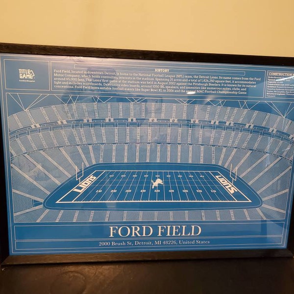 Detroit Lions Ford Field Stadium Blueprint Football Print - Etsy