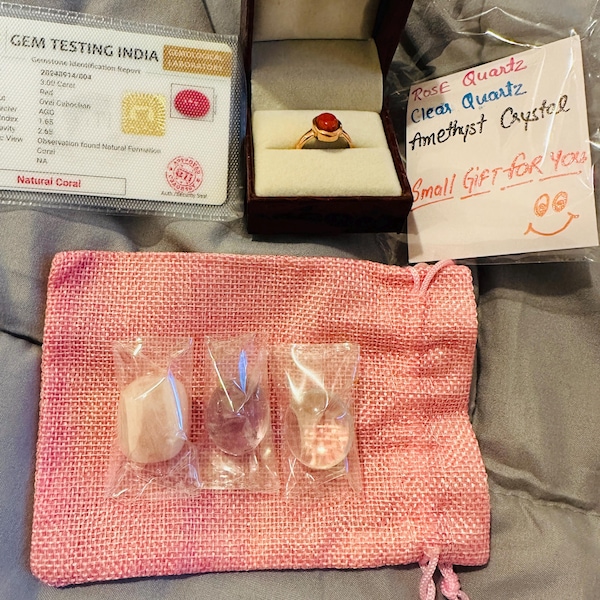 Natural Red Coral Cylindrical Shape (moonga) Gemstone Copper Ring | 3ct ...