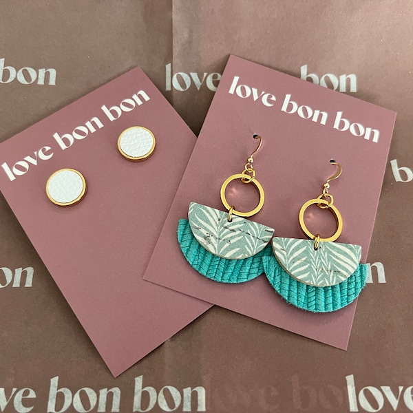 Genuine Cork and Large Leather Handmade Circle Earring With Half Circle ...