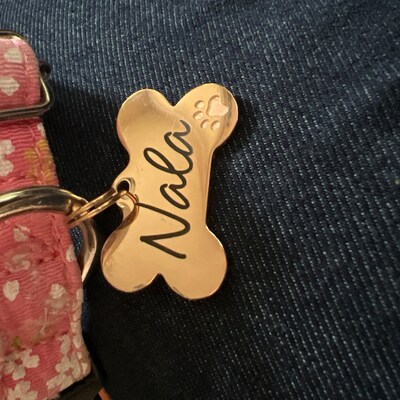 Rose Gold Personalized Dog Bone ID Tag With Dog Paw Imprint, Name ID ...