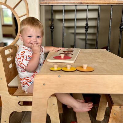 Wooden Toddler Activity Table With Paper Holder, Montessori Furniture ...