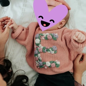 Personalised Childrens Floral Initial Jumper Hand Embroidered Name ...