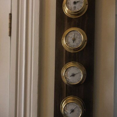Weather Station Barometer Clock Hygrometer Thermometer Solid Wood and ...