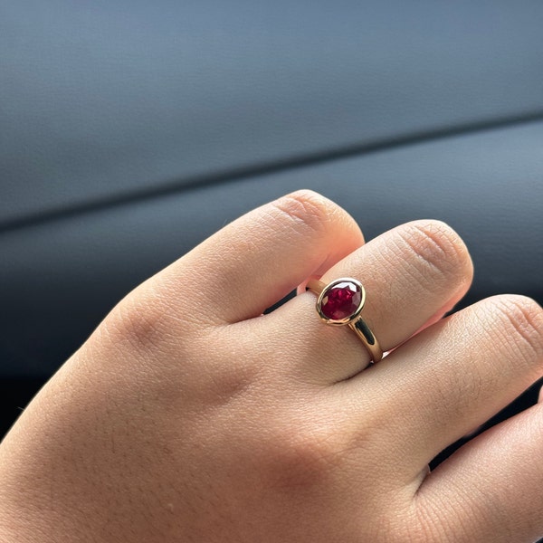 14k Gold Oval Ruby Ring, Ruby Engagement Ring, Gold Ruby Ring, Bezel ...