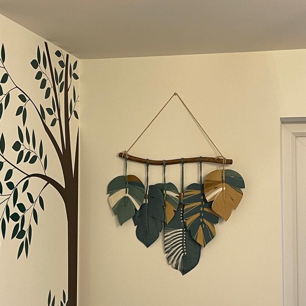 Large Boho Mixed Color Macrame Leaves Wall Hanging, Colorful Wall ...