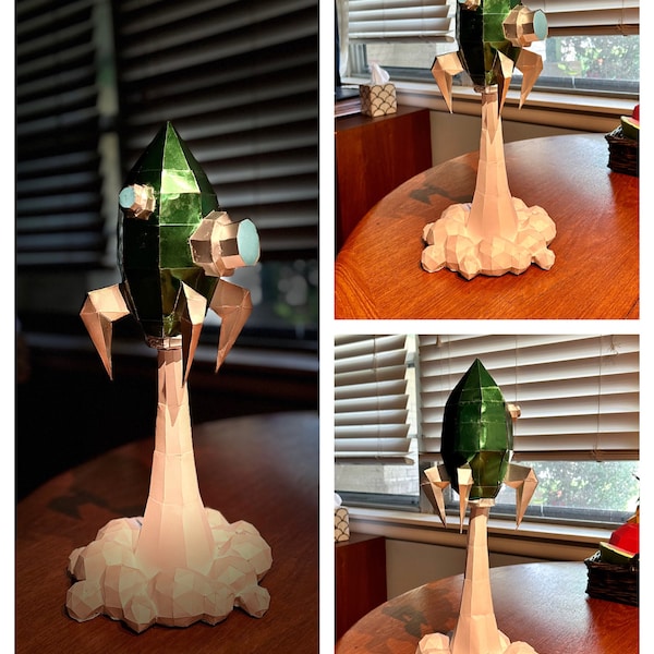 Rocket Launching Papercraft Sculpture, Printable 3D Puzzle, Papercraft ...