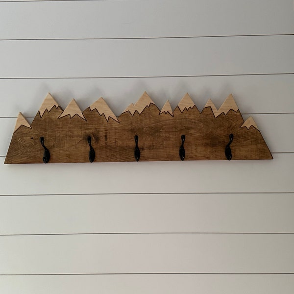 3ft Ebony Mountain Range Coat Rack With Metal Hooks and Brackets ...