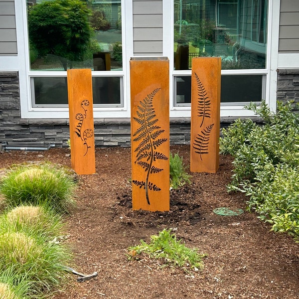 Set of 3 Fern Garden Columns, Landscape Design, Fern, Planter, Lighting ...