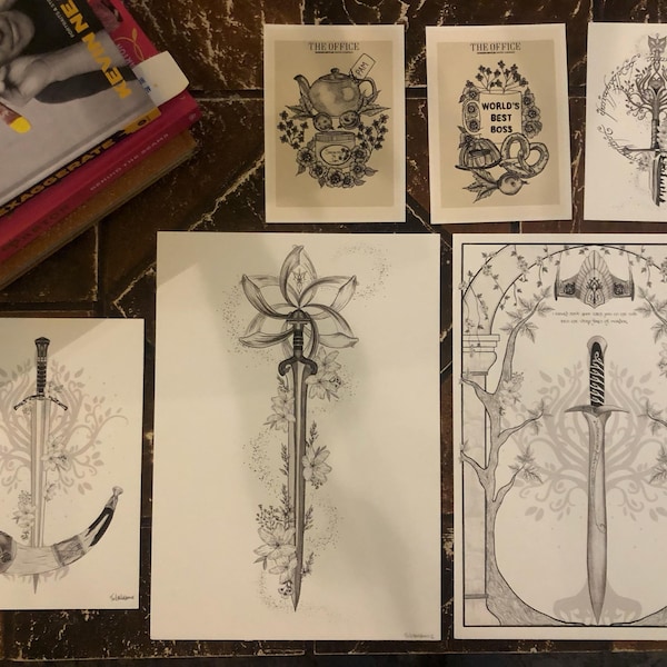 Tolkien Inspired Hand Drawn Book Stack Illustration Print // Lotr ...