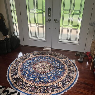 6x6 Round Rug, Handmade Afghan Blue Floral Persian Circle Rug, Oriental ...