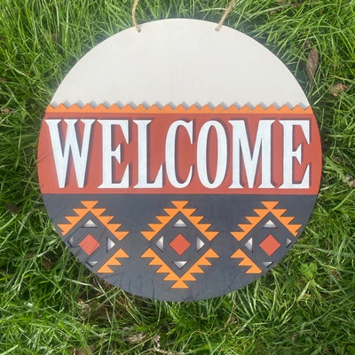 Welcome Southwest Pattern Sign, Digital Download, Round Door Hanger Svg ...