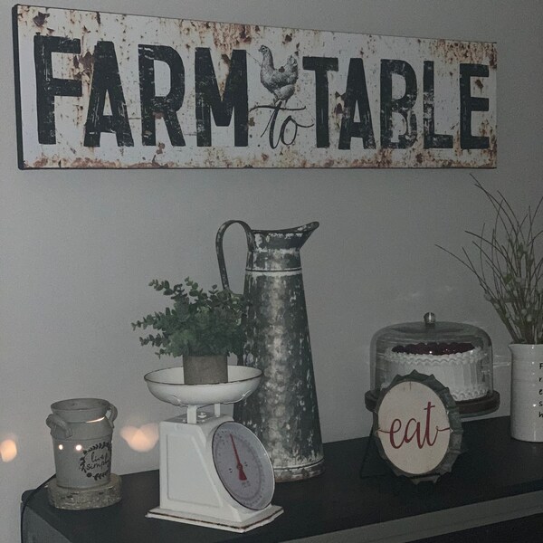 Farm to Table Modern Farmhouse Decor Distressed Farm Sign Large Rustic ...