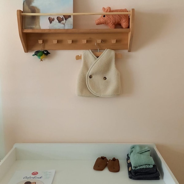Montessori Baby & Kids Room Shelf With Hooks, Nursery Shelves, Kids ...