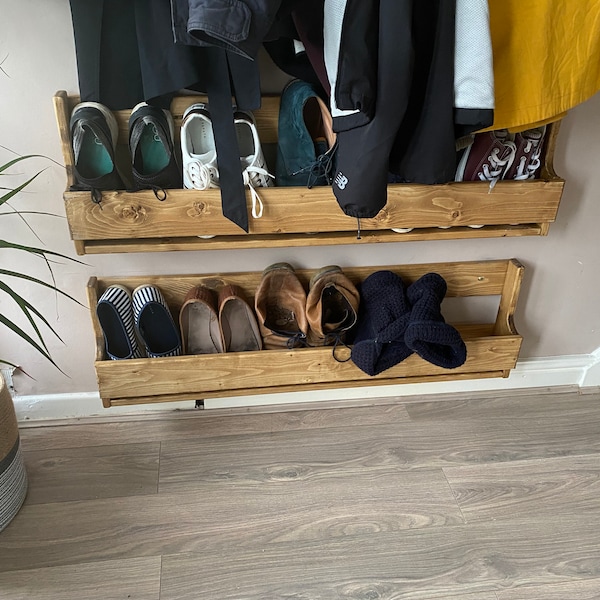 Set of 2 Large Shabby Chic Wooden Shoe Racks Rustic Vintage Shoe ...