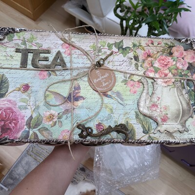 Vintage Tea Box, Tissue Box and Tray Tea Box With 9 Compartments Wooden ...