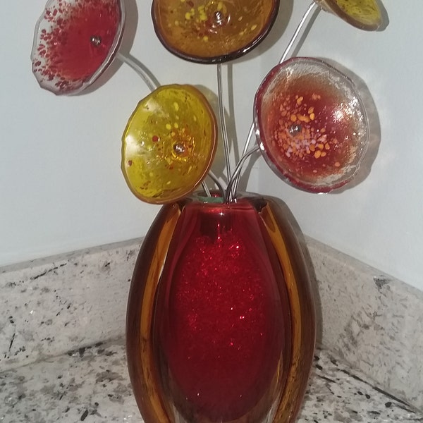Handmade Fused Glass Flower Bouquet, Glass Flower Display, Glass Flower ...