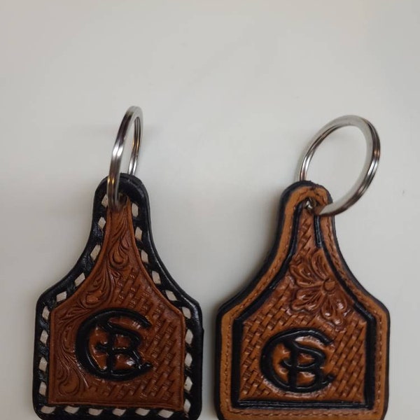 Handmade Leather Ear Tag Key Chains Personalized With Your Initials or ...