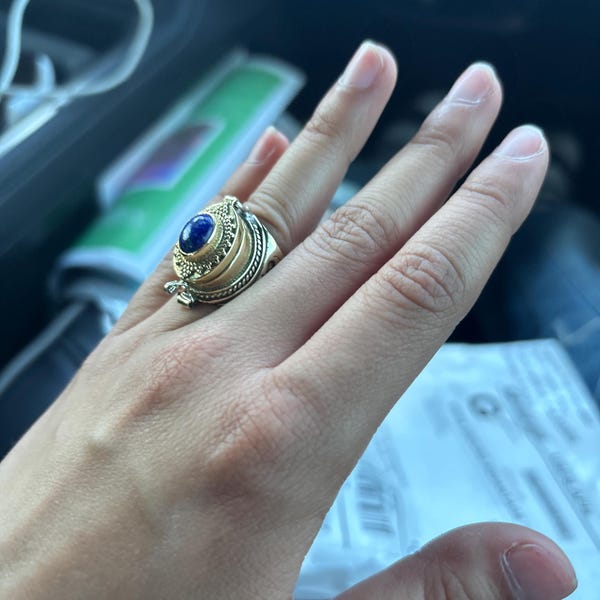 Poison Ring, Adjustable Ring, Black Onyx, Round Gemstone, Pill Box Ring ...