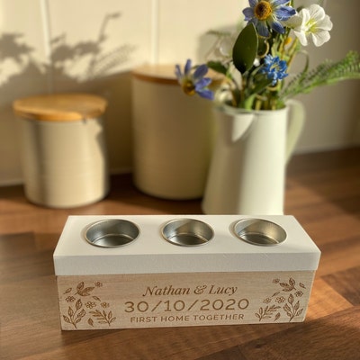 Personalised Floral Triple Tea Light Box Wedding Gift Memory Candle ...