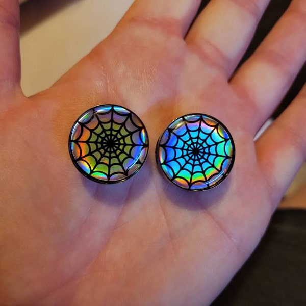 Spider Web Holographic Double Flare Picture Plugs (MTO-070) 00g, 1/2 ...