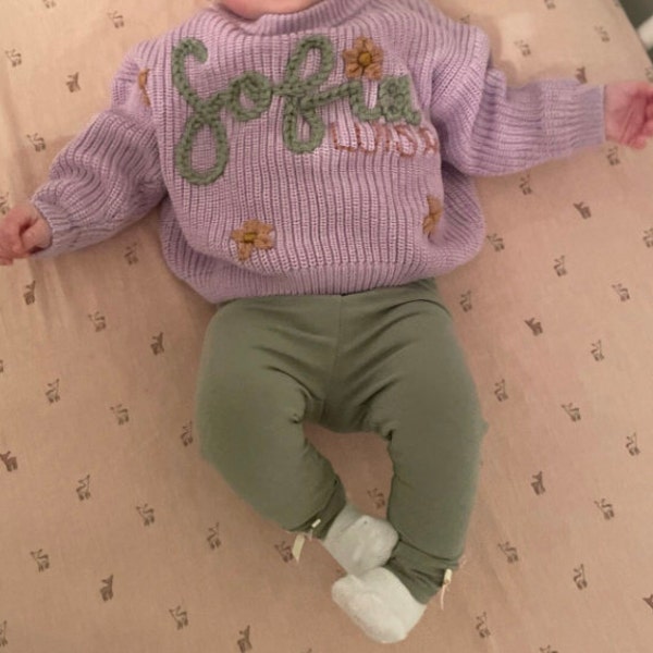 Personalized Hand Embroidered Sweater - Custom Baby Name Sweater ...